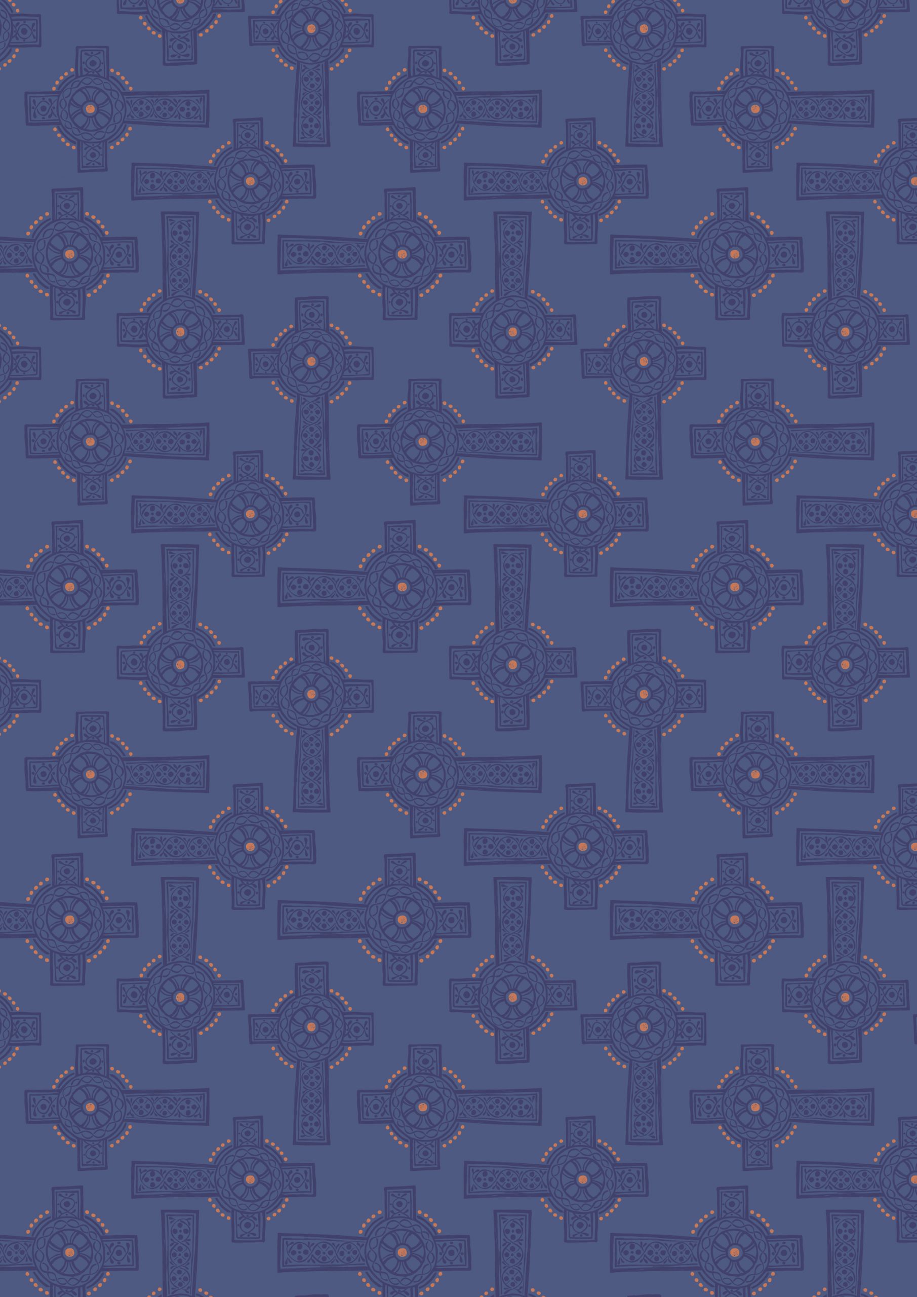 Blue Celtic Cross with Silver Metallic, "Iona" - Blythe & Bonnie