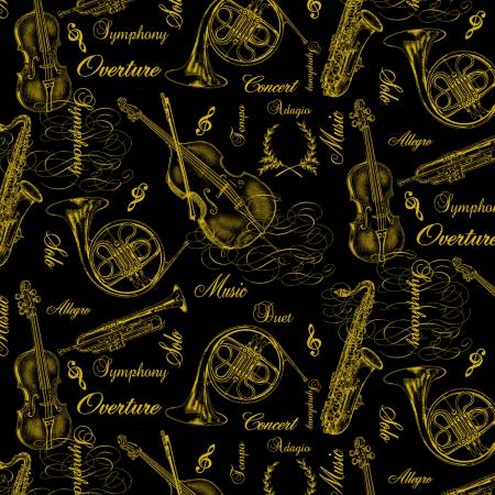 Timeless Treasures Metallic Musical Instruments Fabric - Blyth & Bonnie
