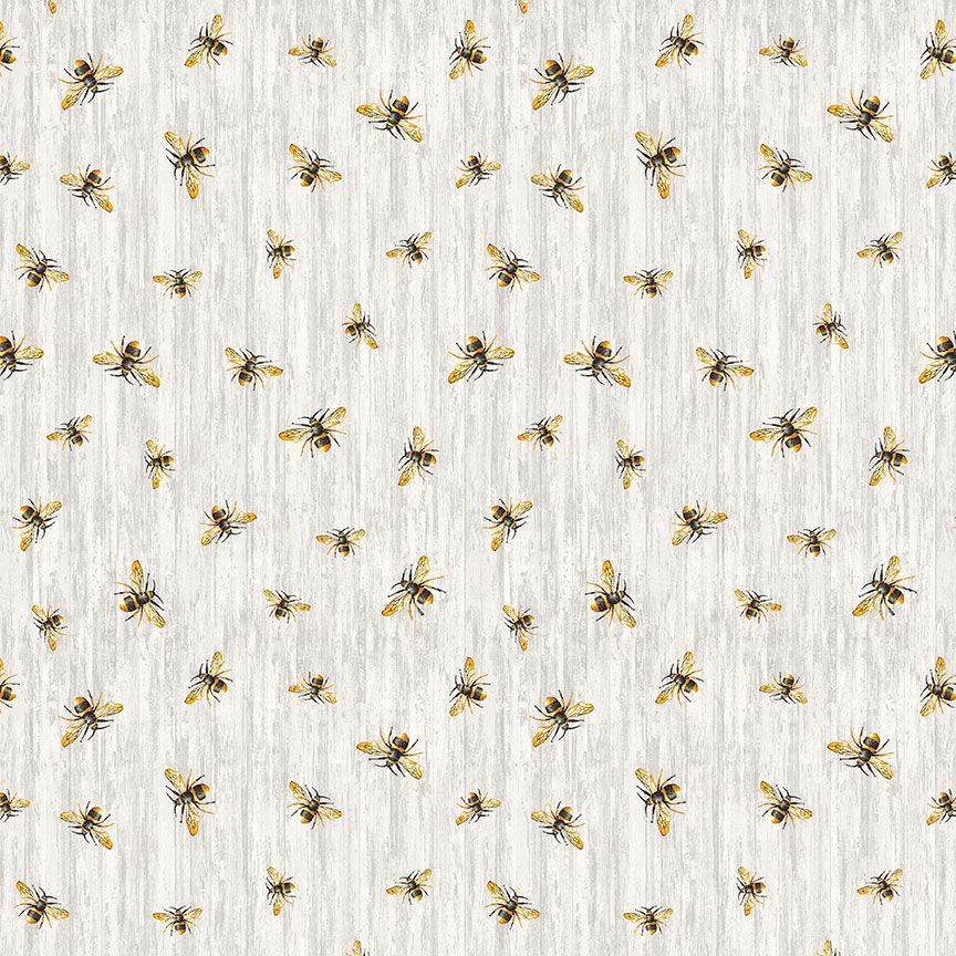 Honey Bee Farm Flying Bees on Wood Texture, Grey, Timeless Treasures ...